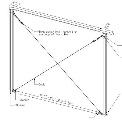 Cable X Brace for Double Tube Legs - 8' high 10' Span - Central Tent